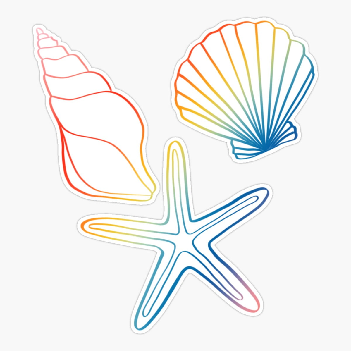 Stickly Rainbow Sea Shells Sticker, Phone Decal Water Bottle Stickers ...