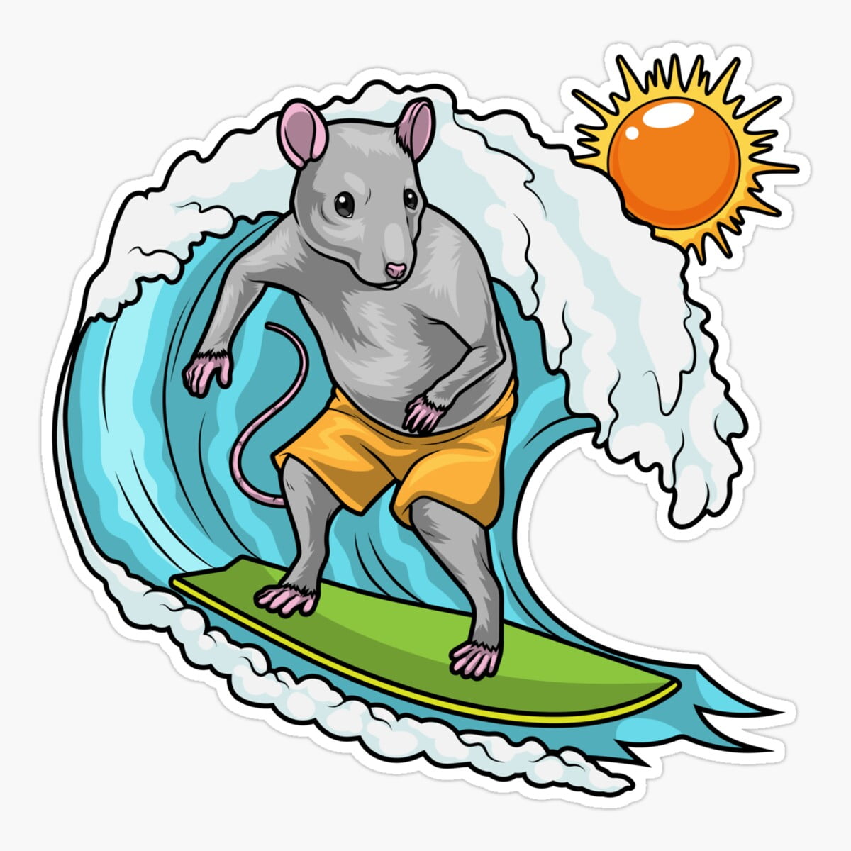 Stickly Rat Summer Surfer Sticker, Phone Decal Water Bottle Stickers ...