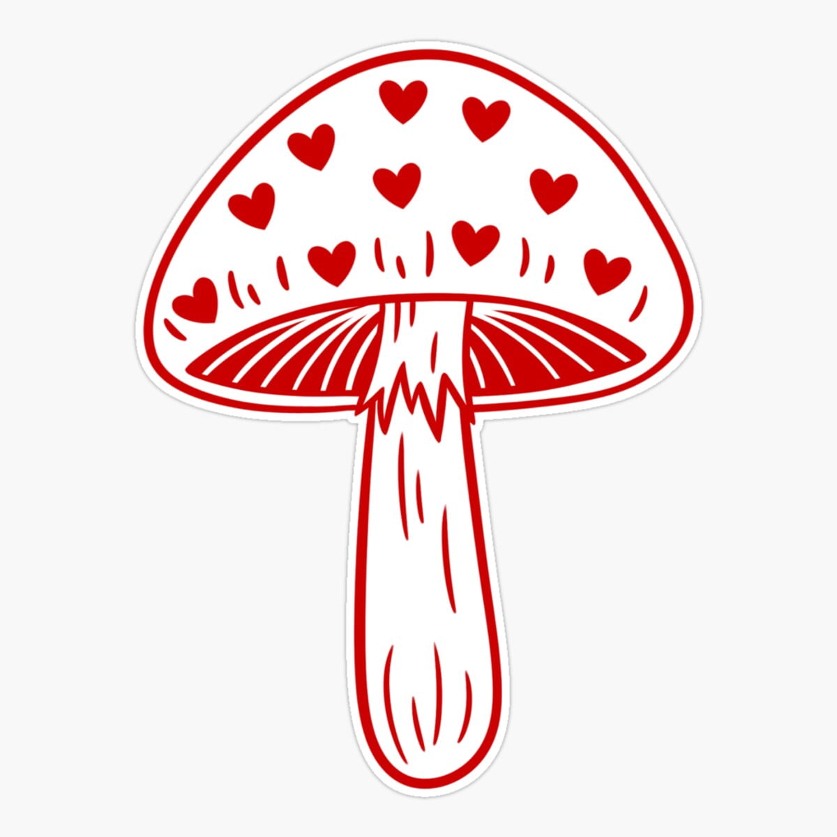 Stickly Red Heart Mushroom Sticker, Phone Decal Water Bottle Stickers ...