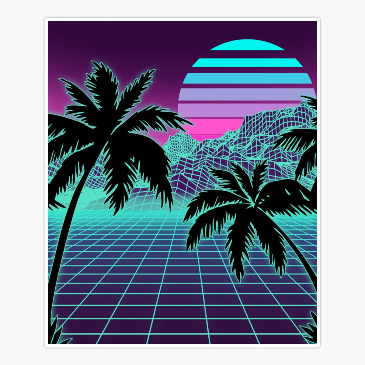 Stickly Retro 80S Vaporwave Sunset Sunrise With Outrun Style Grid Print ...