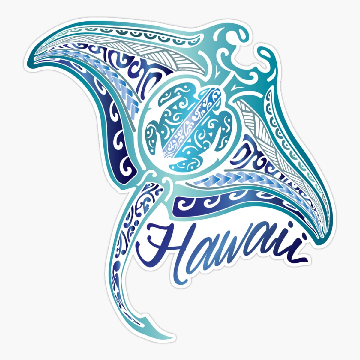 Stickly Retro Hawaiian Tribal Manta Ray Sticker, Phone Decal Water ...