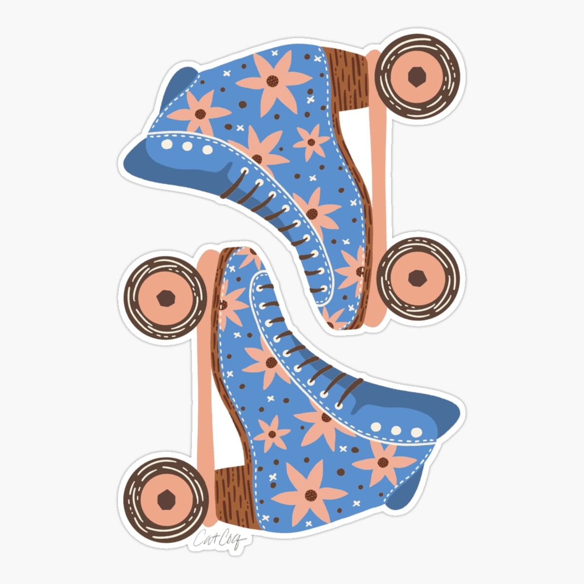 Stickly Retro Roller Skates – Blue & Peach Palette Sticker, Phone Decal ...