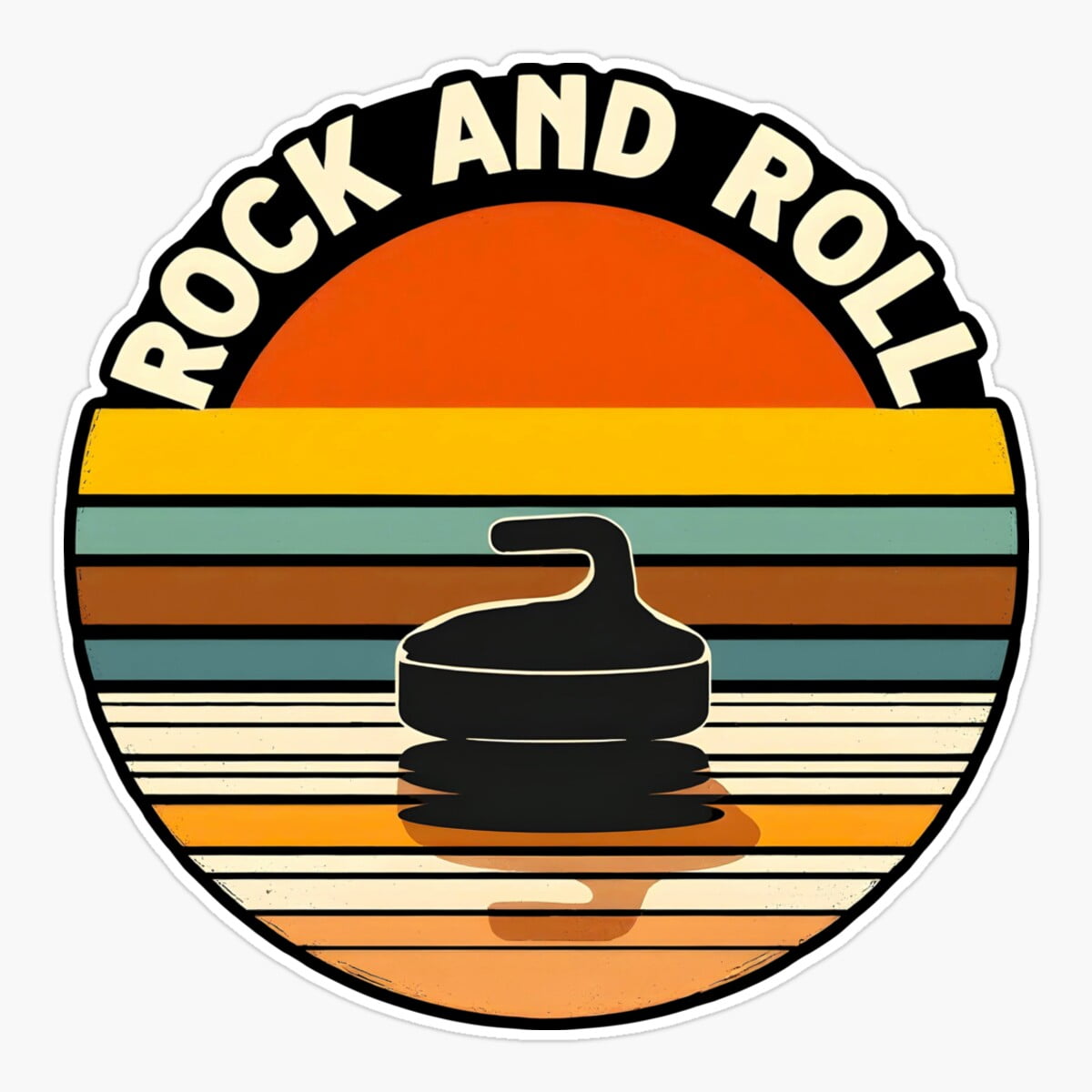 Stickly Rock And Roll Curling Stone Sunset Sticker, Phone Decal Water ...