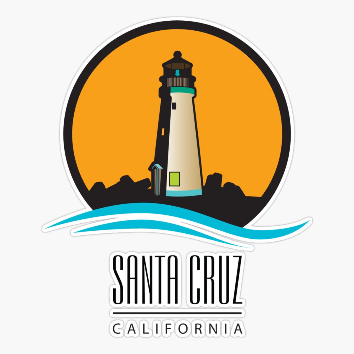 Stickly Santa Cruz California Lighthouse With Waves Lite Sticker, Phone ...