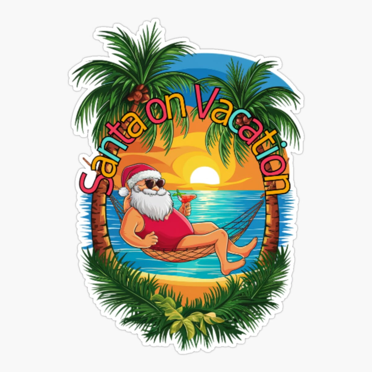 Stickly Santa On Vacation Sticker, Phone Decal Water Bottle Stickers ...