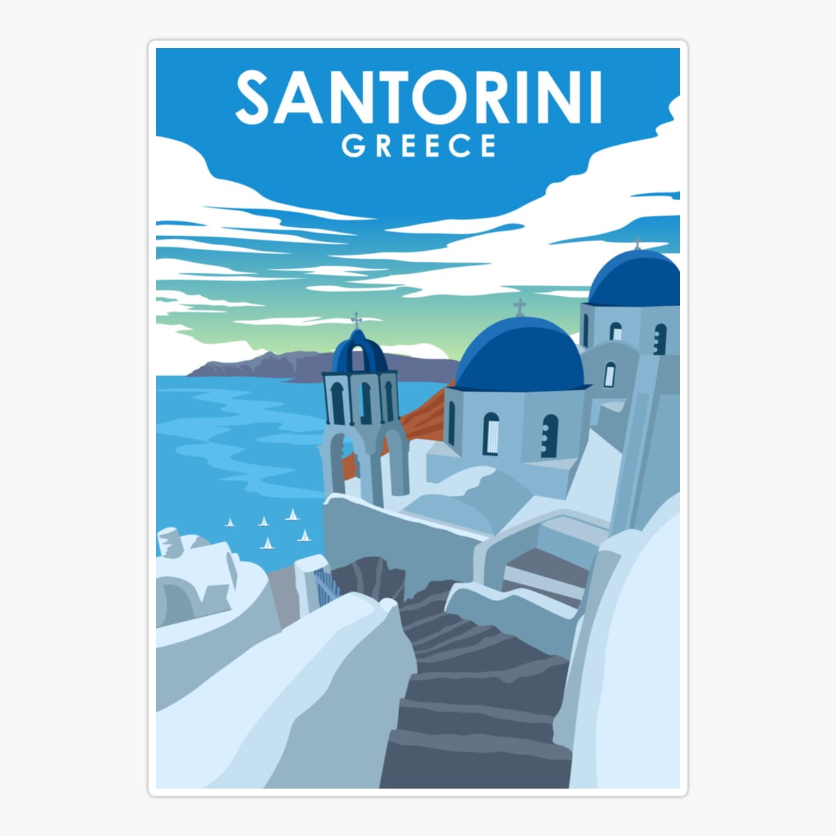 Stickly Santorini Greece Vintage Minimal Travel Poster Sticker, Phone ...