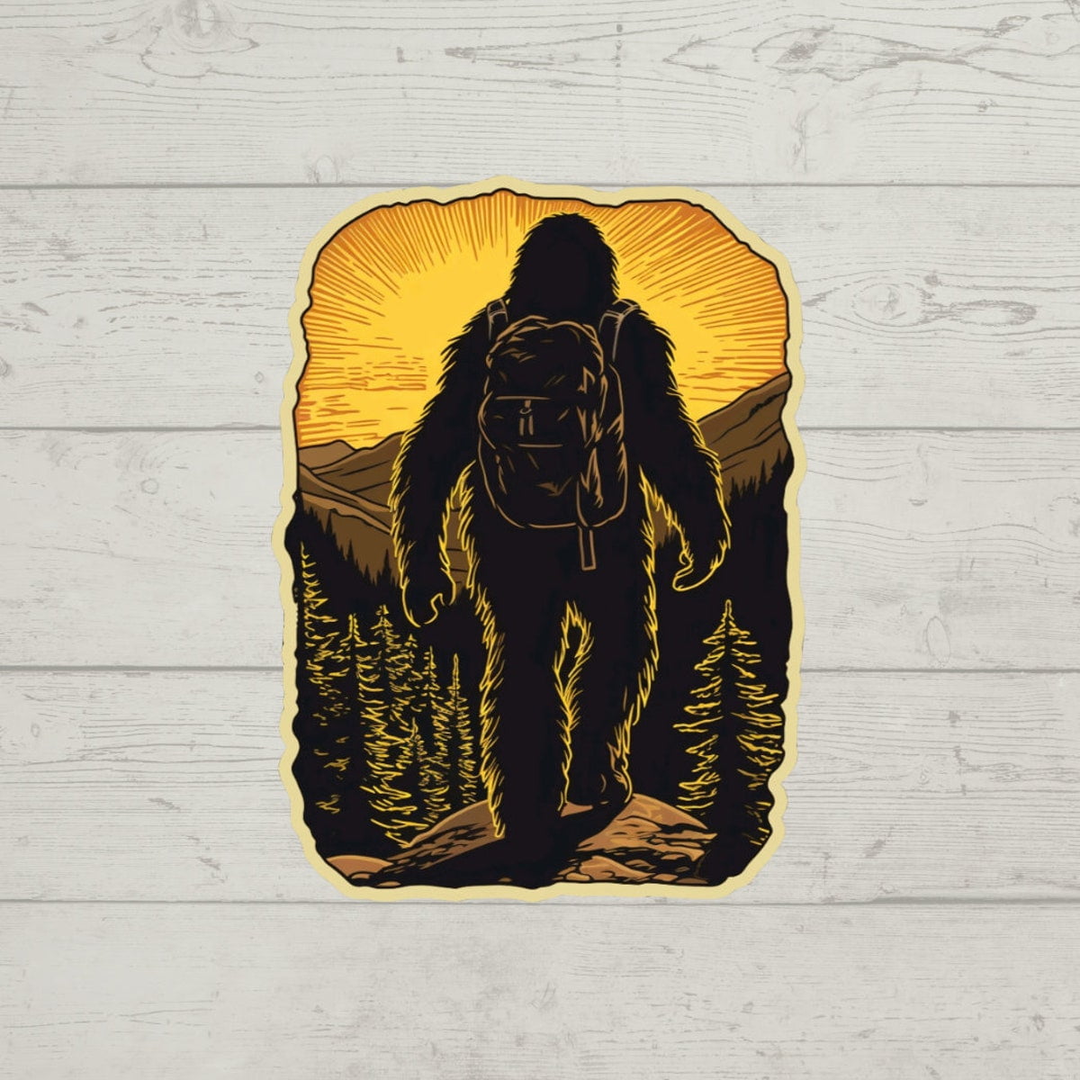 Stickly Sasquatch Hiking Into The Sunsticker Waterproof Glossy Vinyl ...