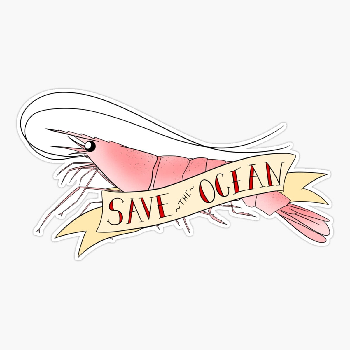 Stickly Save The Ocean Shrimp Sticker, Phone Decal Water Bottle ...