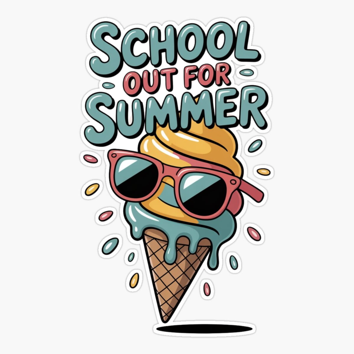 Stickly School Out For Summer Ice Cream Tee Sticker, Phone Decal Water ...