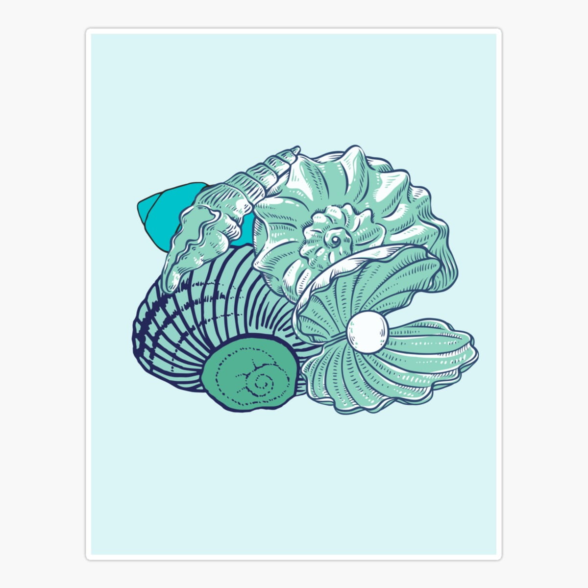 Stickly Sea Shell Beach Pattern Sticker, Phone Decal Water Bottle ...