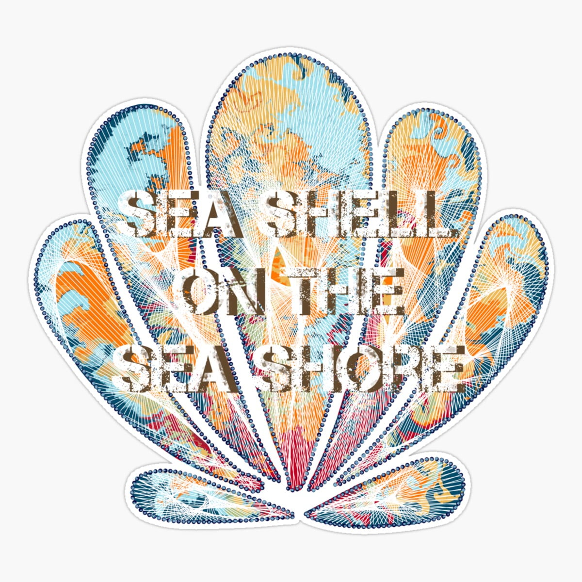 Stickly Sea Shell On The Sea Shore String Art Retro Art Sticker, Phone ...