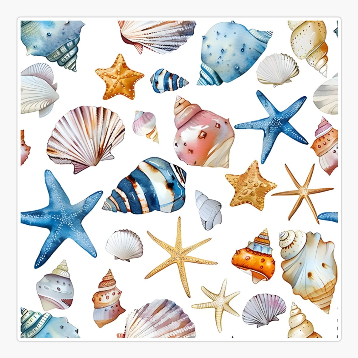 Stickly Seashells & Starfish Sticker, Phone Decal Water Bottle Stickers ...
