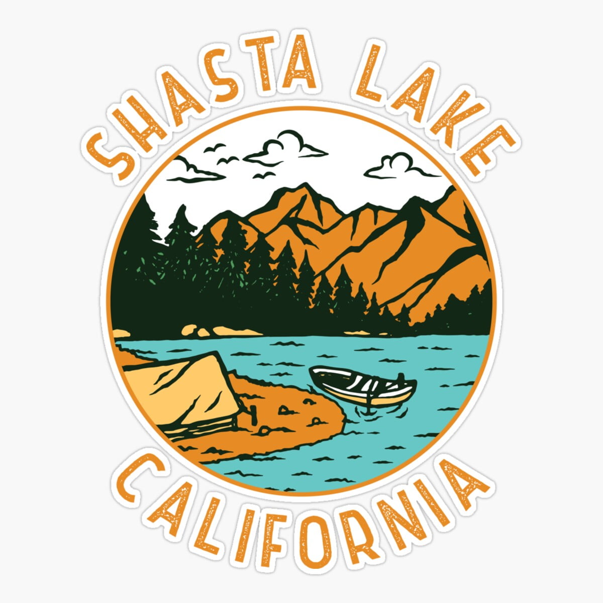 Stickly Shasta Lake California Distressed Circle Sticker, Phone Decal ...