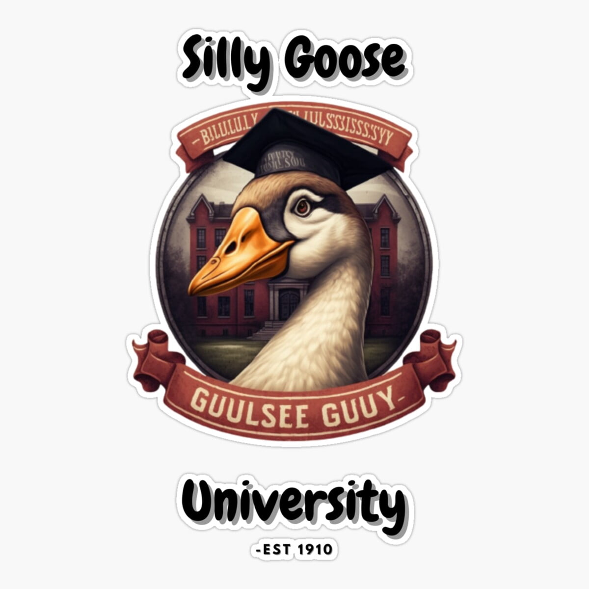 Stickly Silly Goose University Funny School Bird Sticker, Phone Decal ...