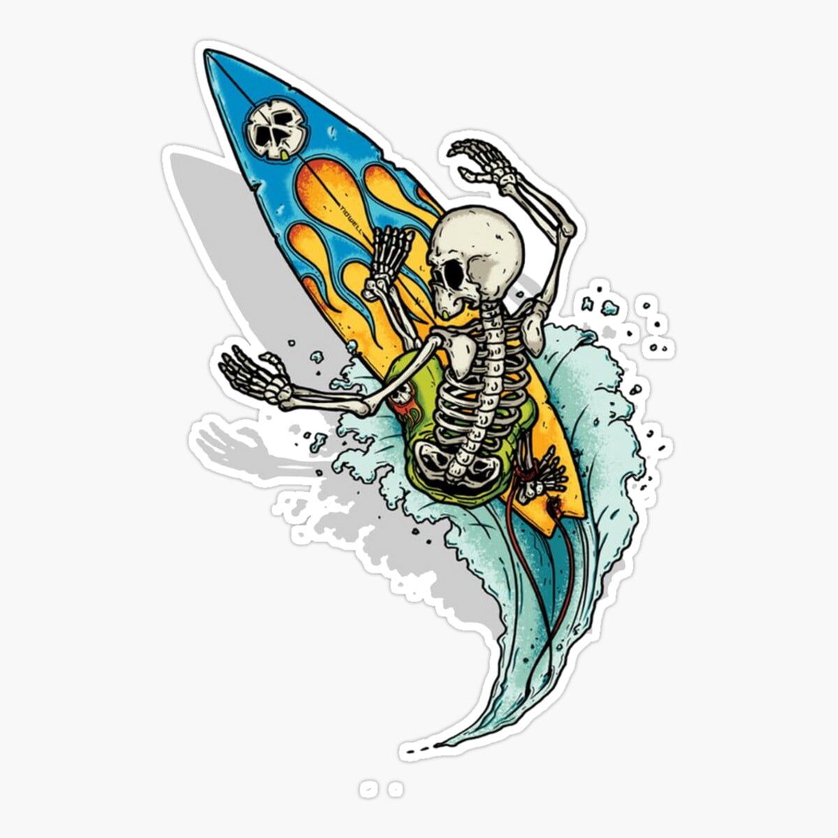 Stickly Skeleton Surfing A Wave Sticker, Phone Decal Water Bottle ...
