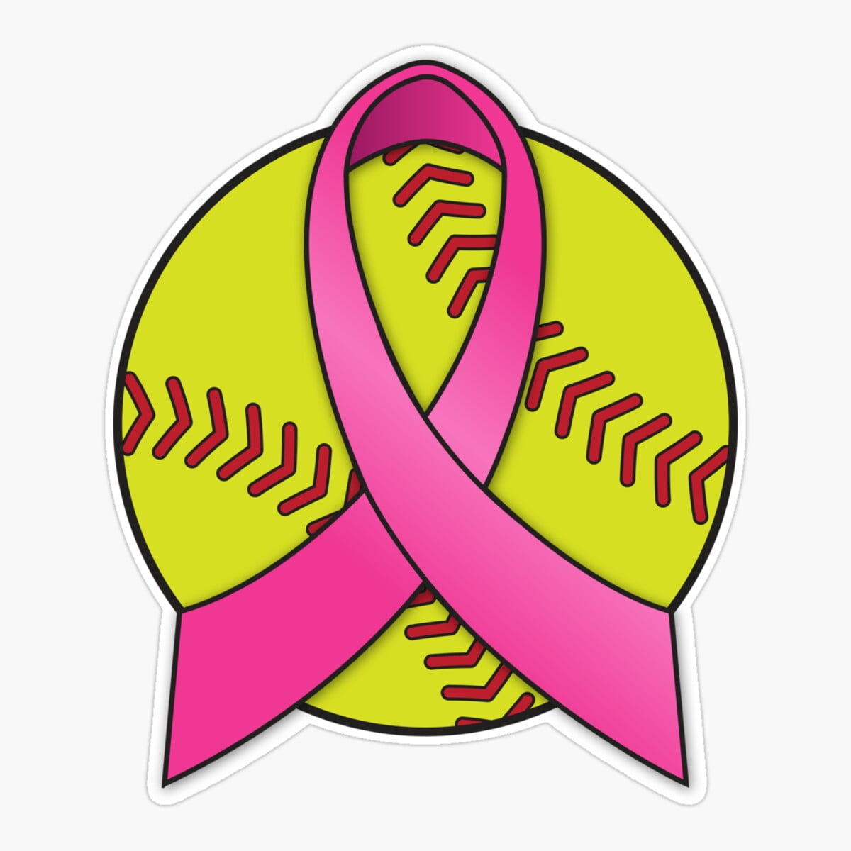 Stickly Softball Pink Ribbon Breast Cancer Sticker, Phone Decal Water ...