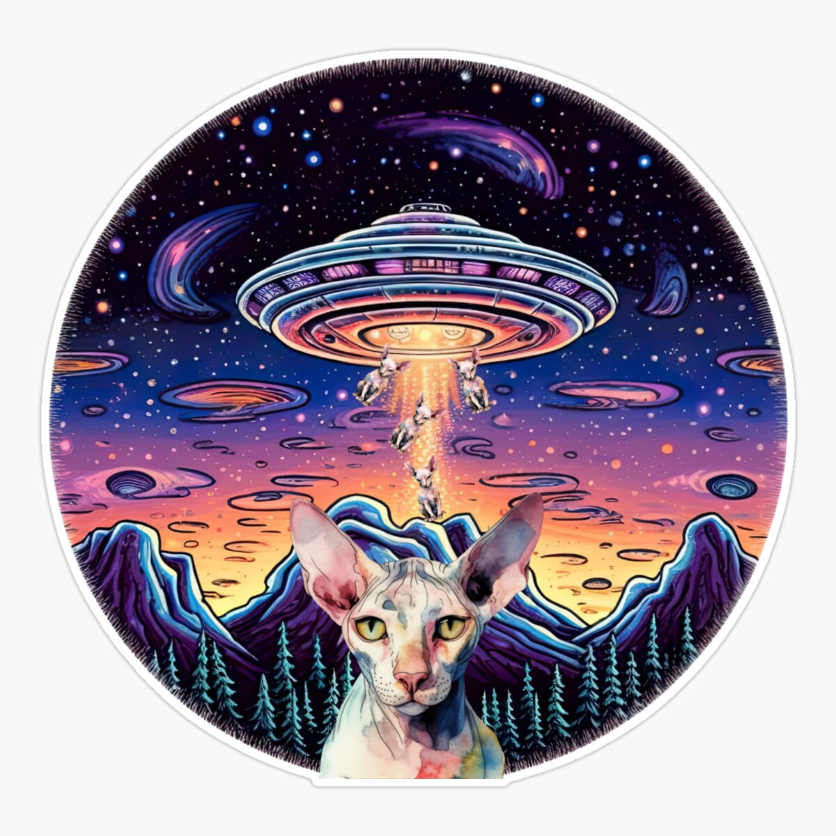 Stickly Sphinx Cat Ufo And Pink Sky Sticker, Phone Decal Water Bottle ...