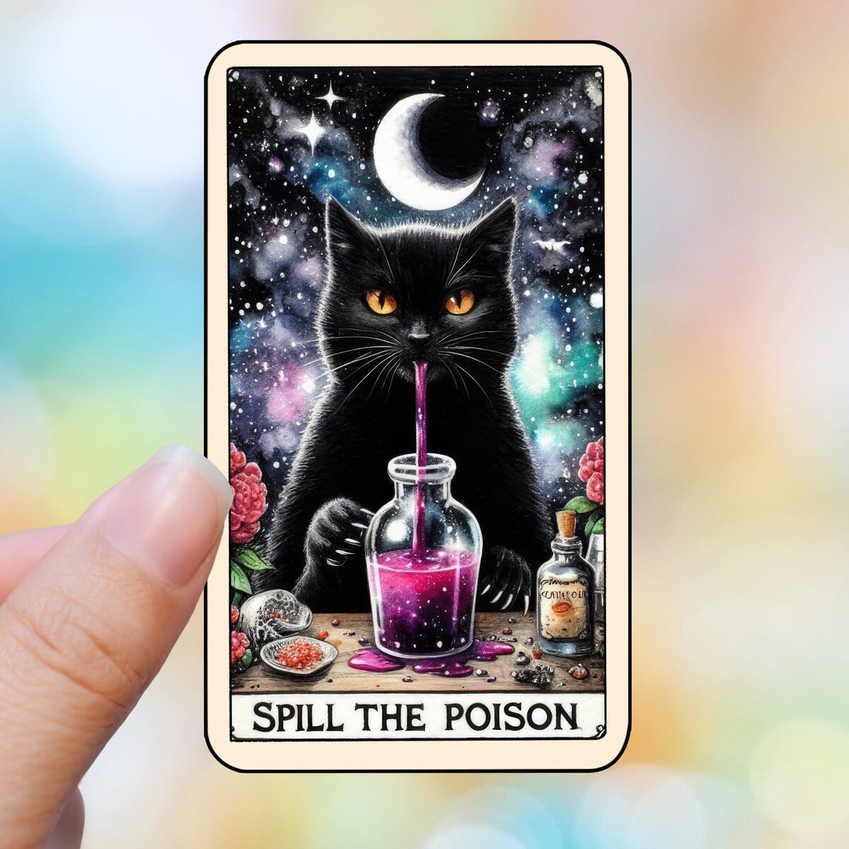 Stickly Spill The Poison Tarot Card Sticker, Black Cat Sticker, Witch ...