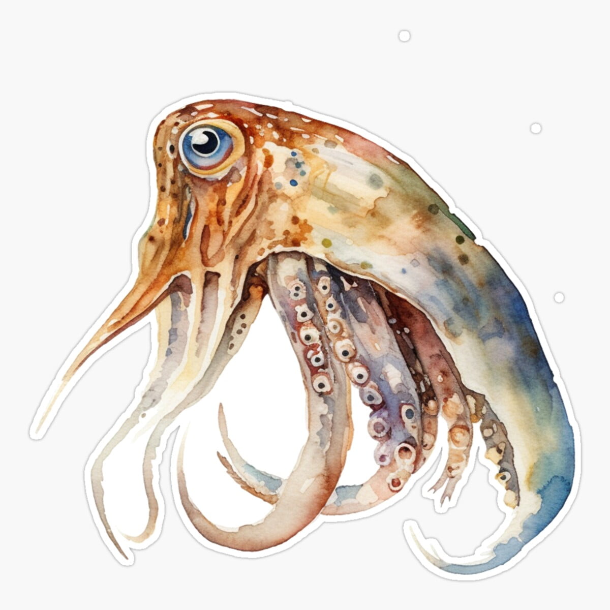 Stickly Squid Illustration Sticker, Phone Decal Water Bottle Stickers ...