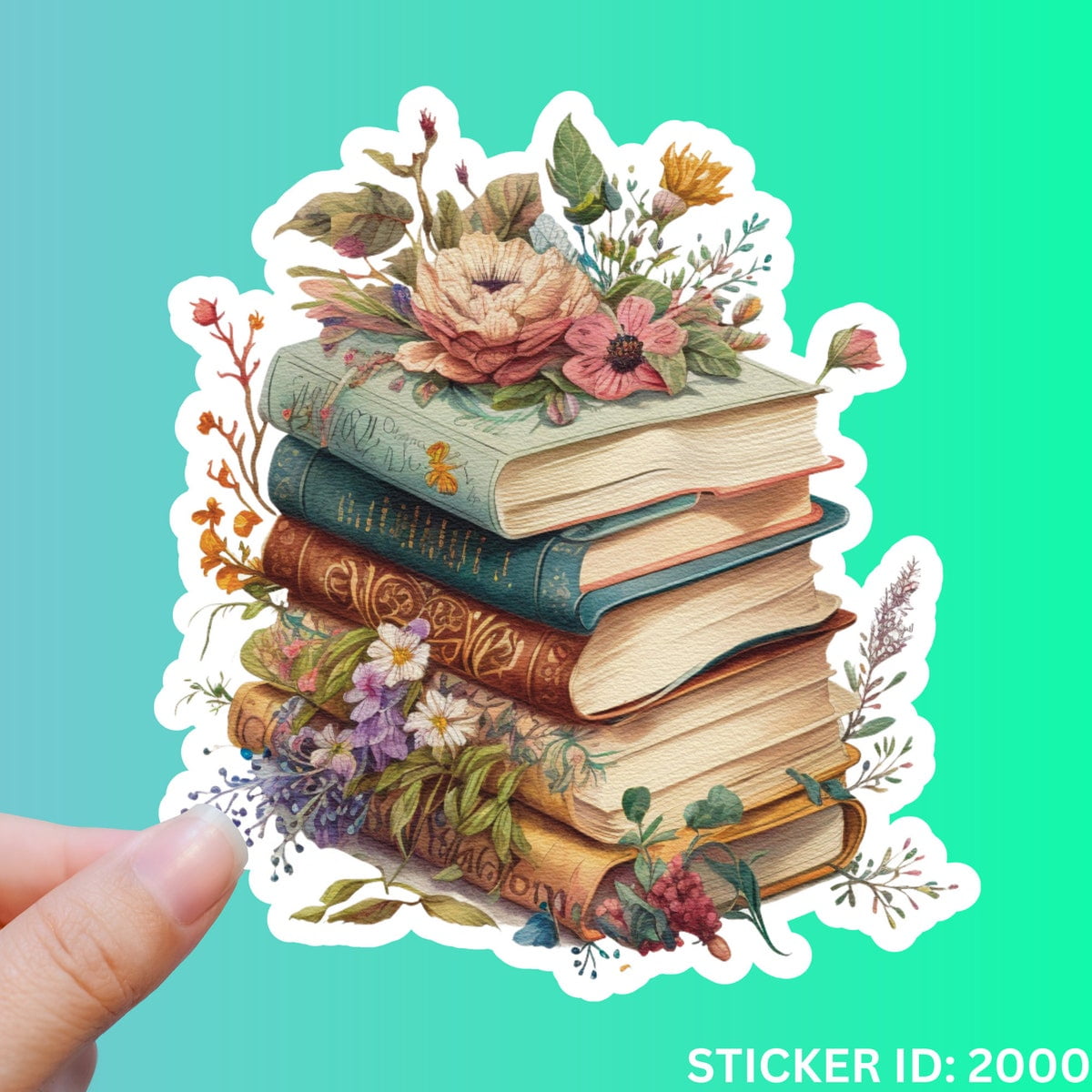 Stickly Stack Of Books Sticker Antique Books Book Sticker Flower ...