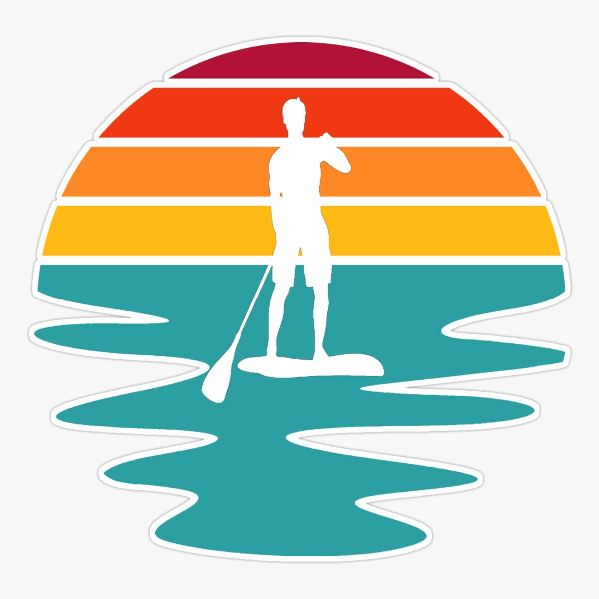 Stickly Stand Up Paddle Board - Sup - Retro Sunset On The Water Sticker ...