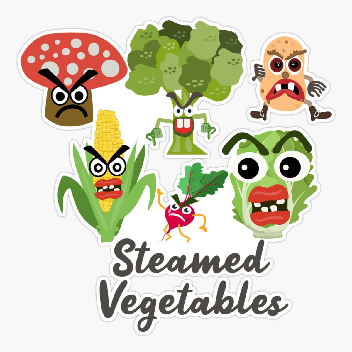 Stickly Steamed Vegetables Funny Pun Design Sticker, Phone Decal Water ...