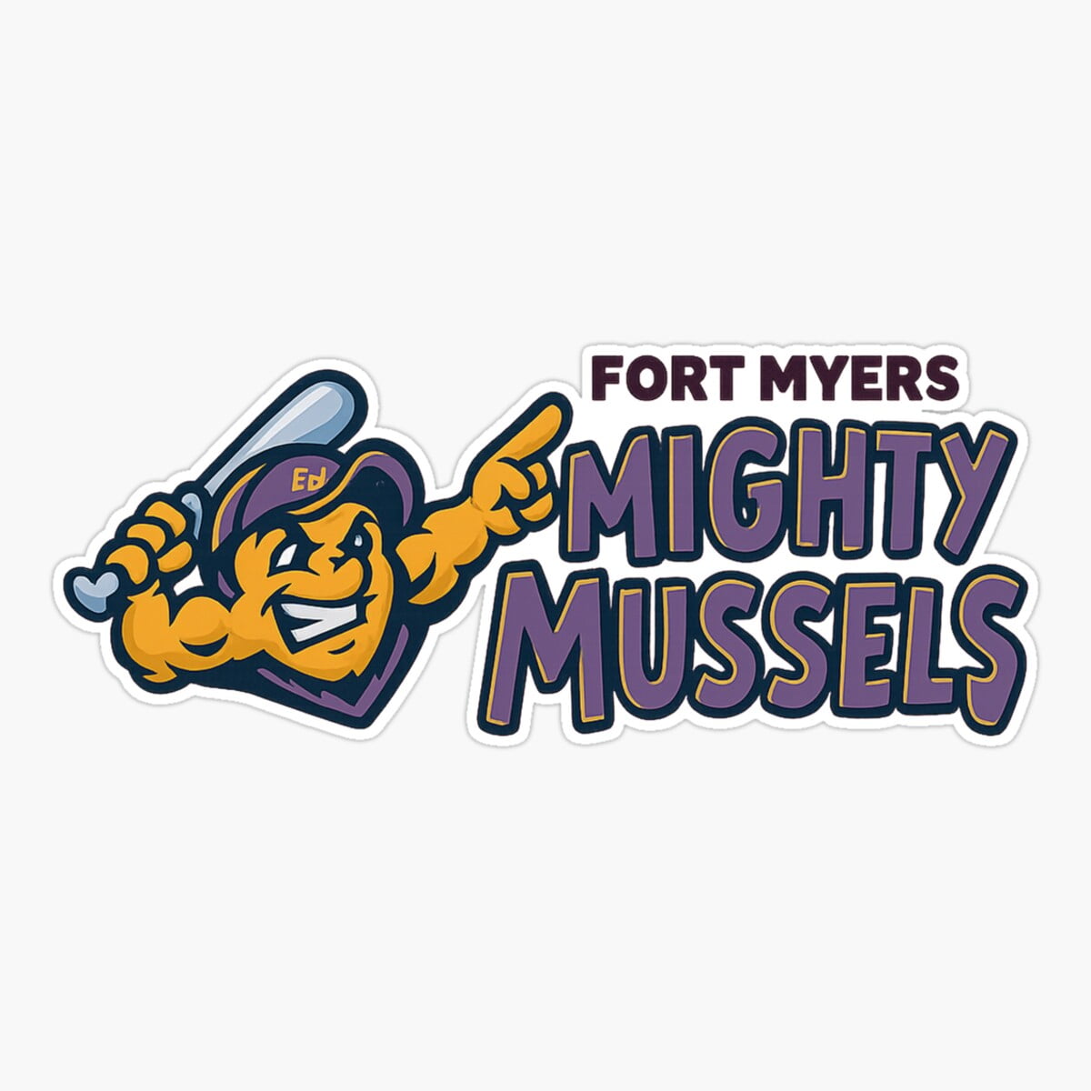 Stickly Strong Mussel Mascot - Cartoon Baseball Team Logo Sticker ...