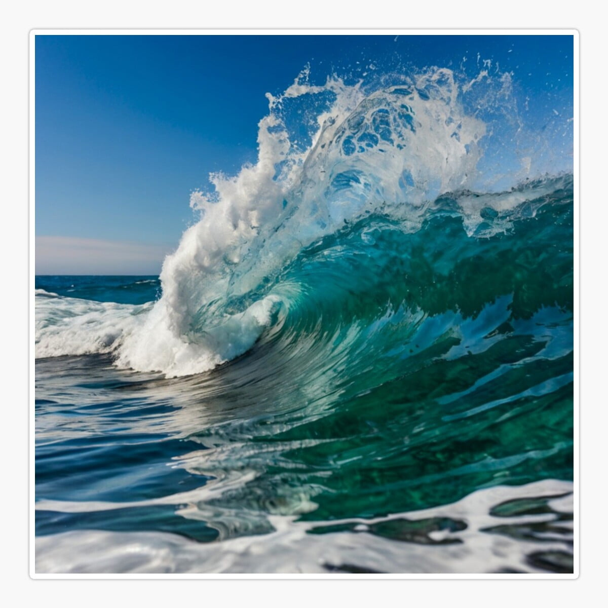 Stickly Summer Blue Ocean Waves Sticker, Phone Decal Water Bottle ...