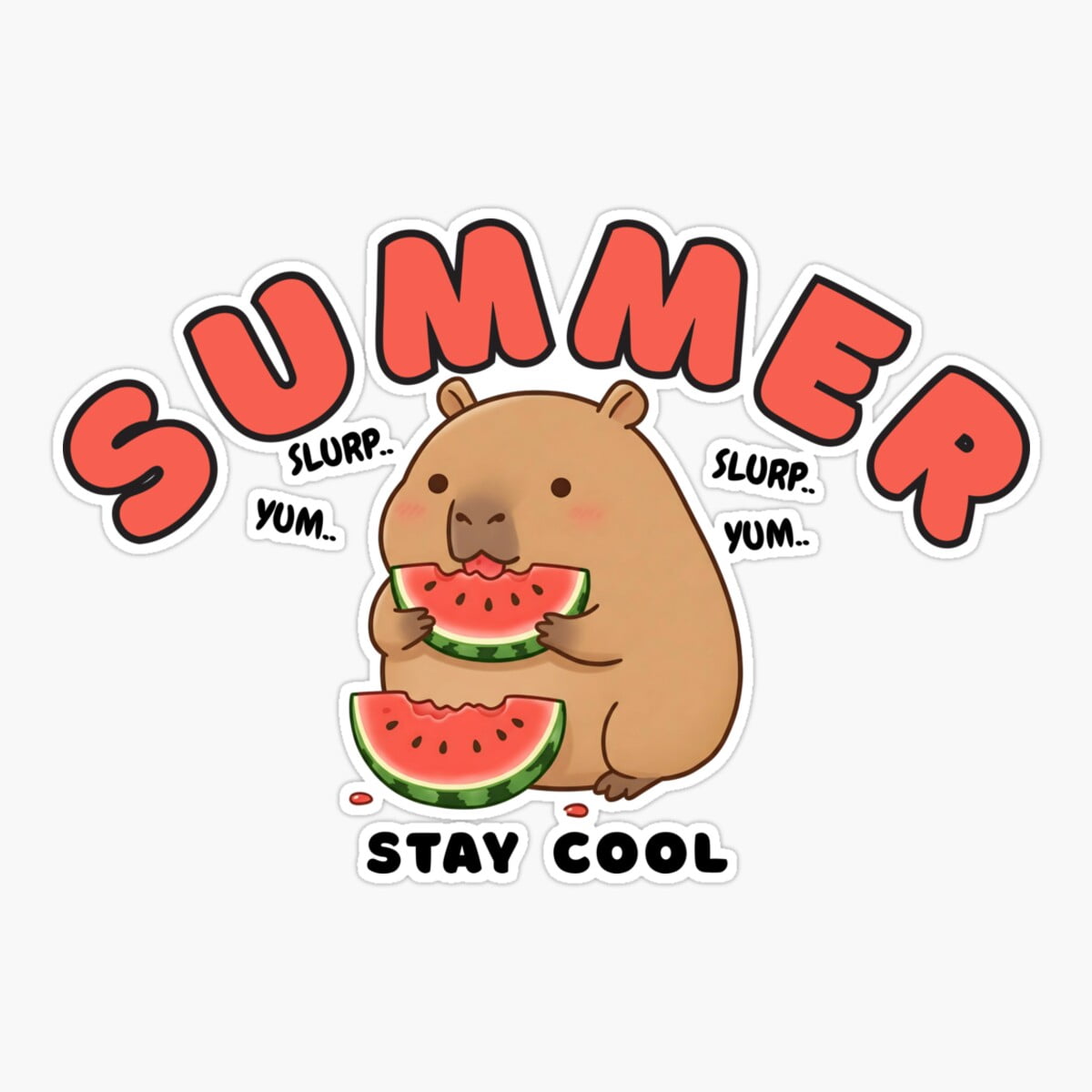 Stickly Summer Capybara Eating Waterm Sticker, Phone Decal Water Bottle ...