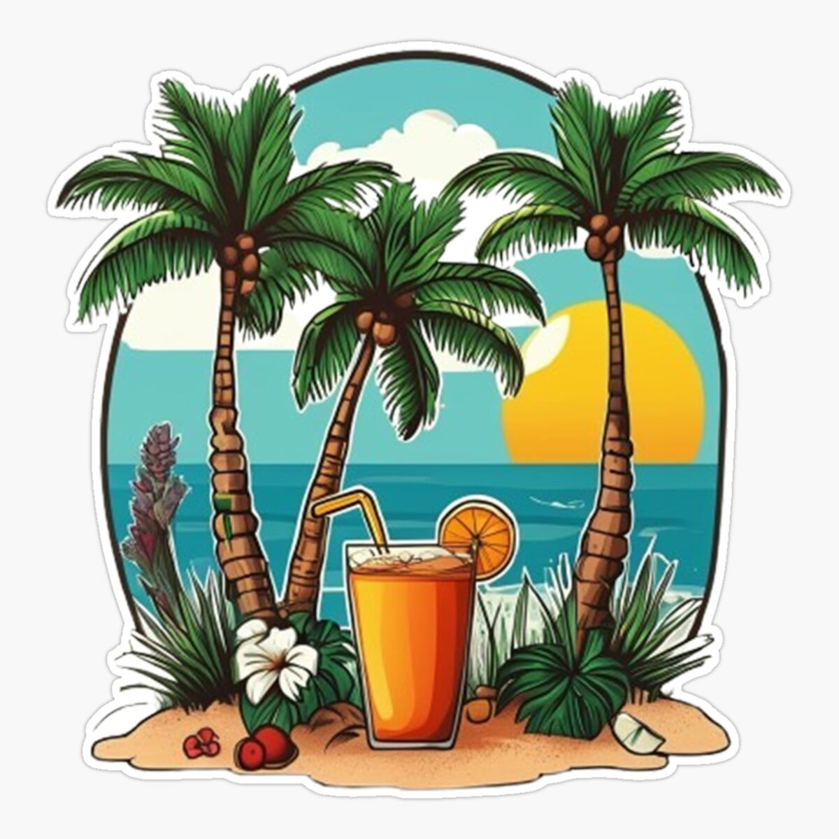 Stickly Summer Vibes... Orange Cocktail With Palm Trees Sticker, Phone ...