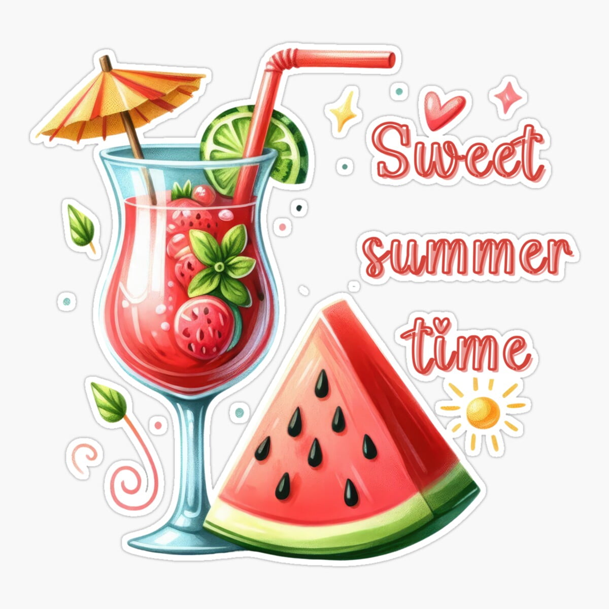 Stickly Summertime With Waterm And Cocktail – Sweet Enjoyment Sticker ...