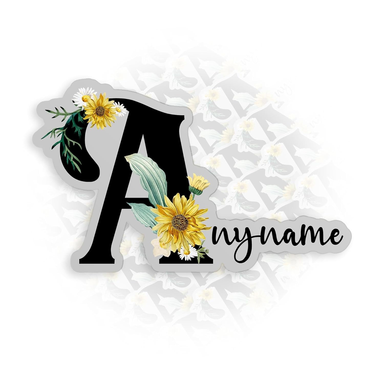 Stickly Sunflower Monogram Name Stickers Initial Sunflower Sticker for ...