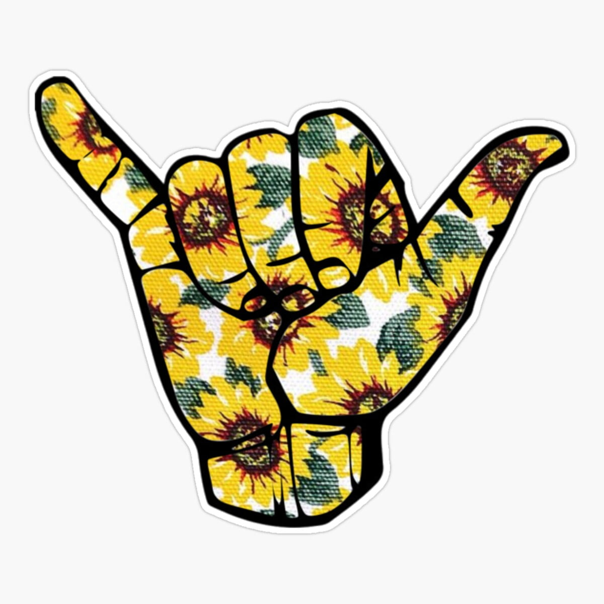 Stickly Sunflower Shaka Hand Sticker, Phone Decal Water Bottle Stickers ...