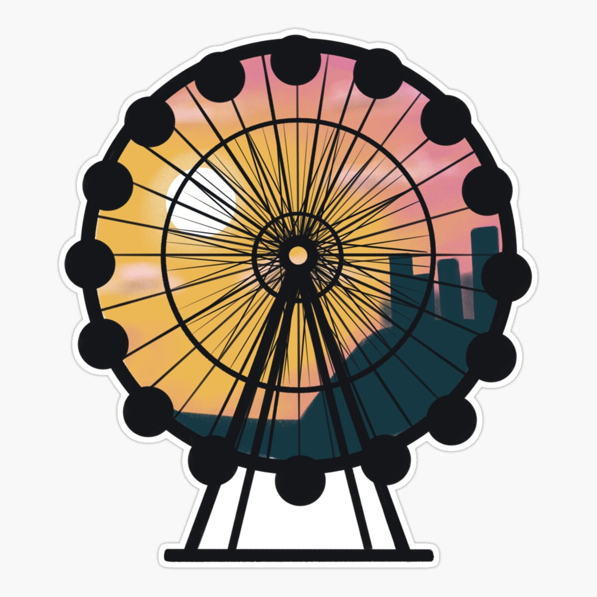 Stickly Sunset Ferris Wheel Sticker, Phone Decal Water Bottle Stickers ...