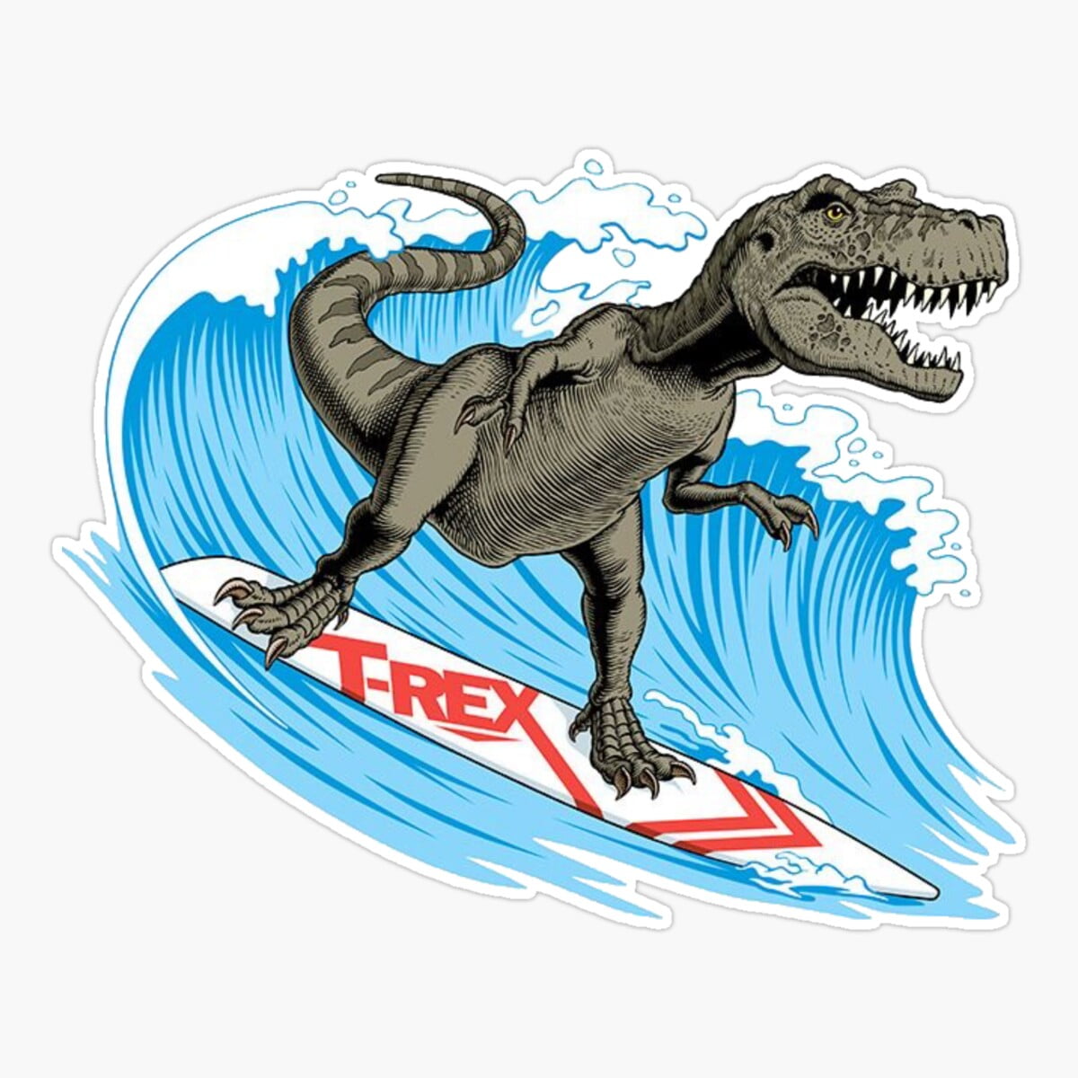 Stickly Surfing T-Rex Sticker, Phone Decal Water Bottle Stickers Car ...