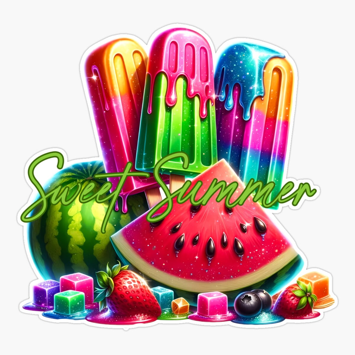 Stickly Sweet Summer Shine – Waterm Ice Cream & Sparkle Sticker, Phone ...