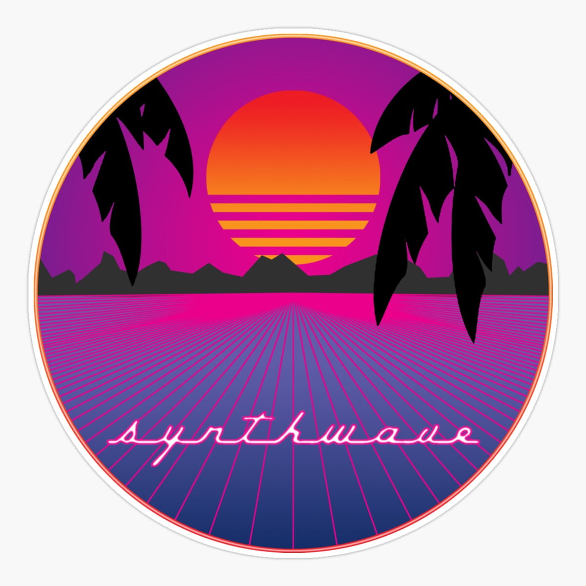 Stickly Synthwave Sunset Sticker, Phone Decal Water Bottle Stickers Car Decals, Funny Birthday ...