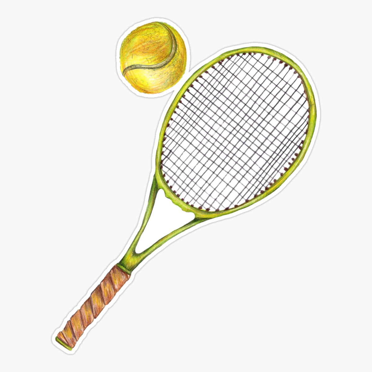 Stickly Tennis Racket With Tennis Ball. Color Pencil Sticker, Phone ...