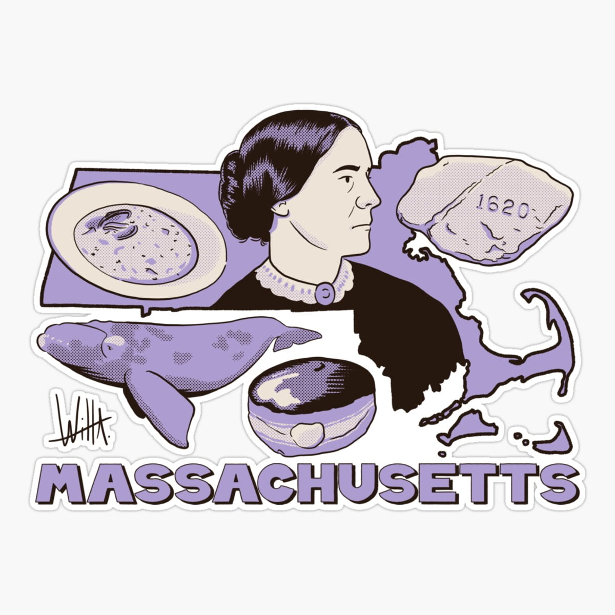 Stickly The Bay State (Massachusetts) Sticker, Phone Decal Water Bottle ...