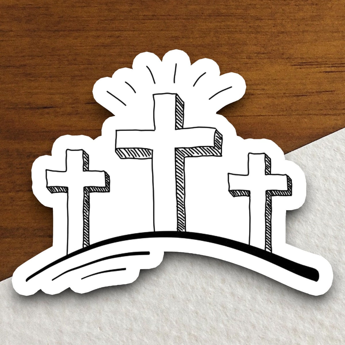 Stickly Three Church Crosses On A Hill Sticker, Sticker, Church Sticker ...