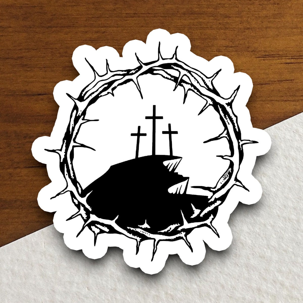 Stickly Three Church Crosses On The Hill With Thorns Sticker, Church ...
