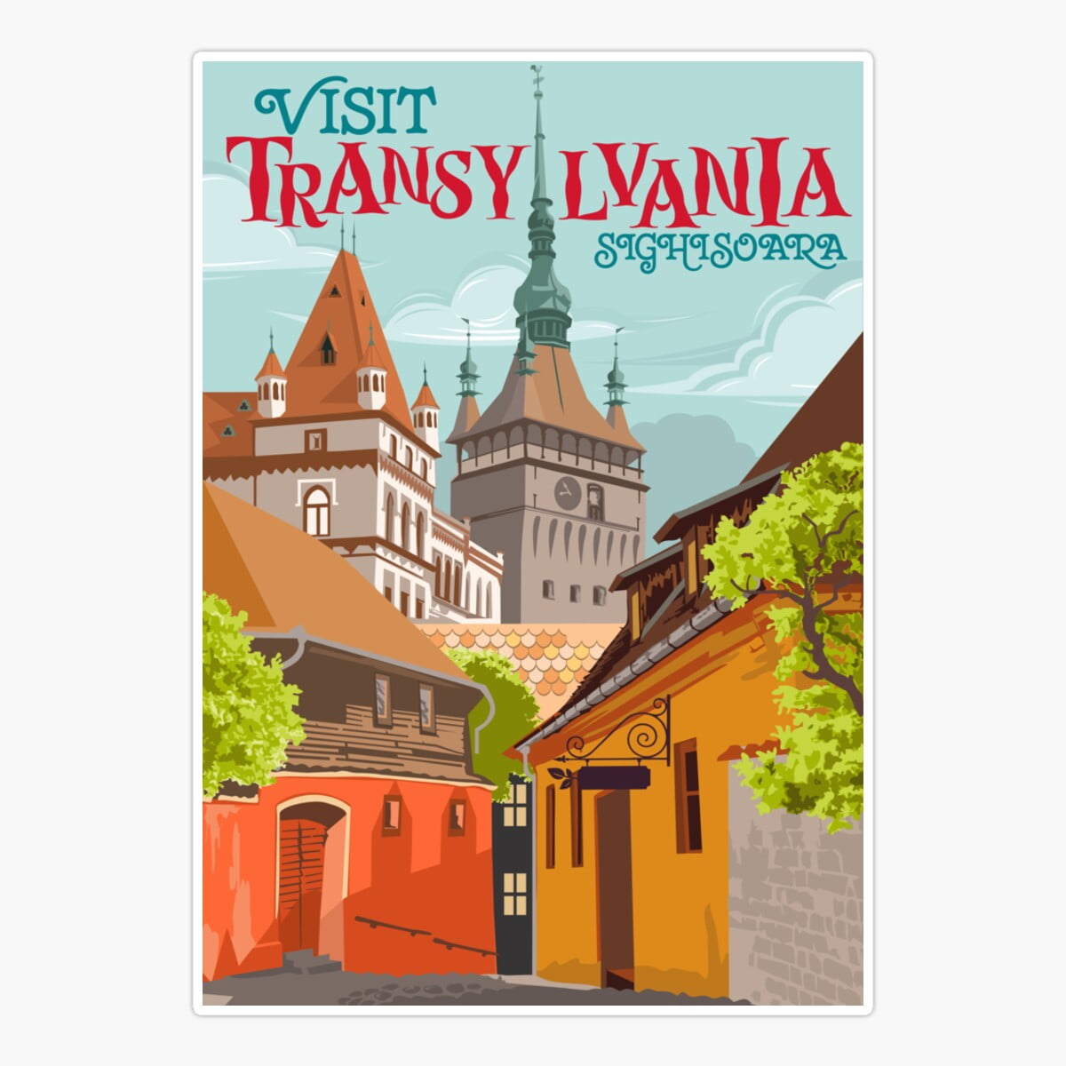 Stickly Travel Poster Transylvania - Sighisoara Siebenbürgen Segesvár ...