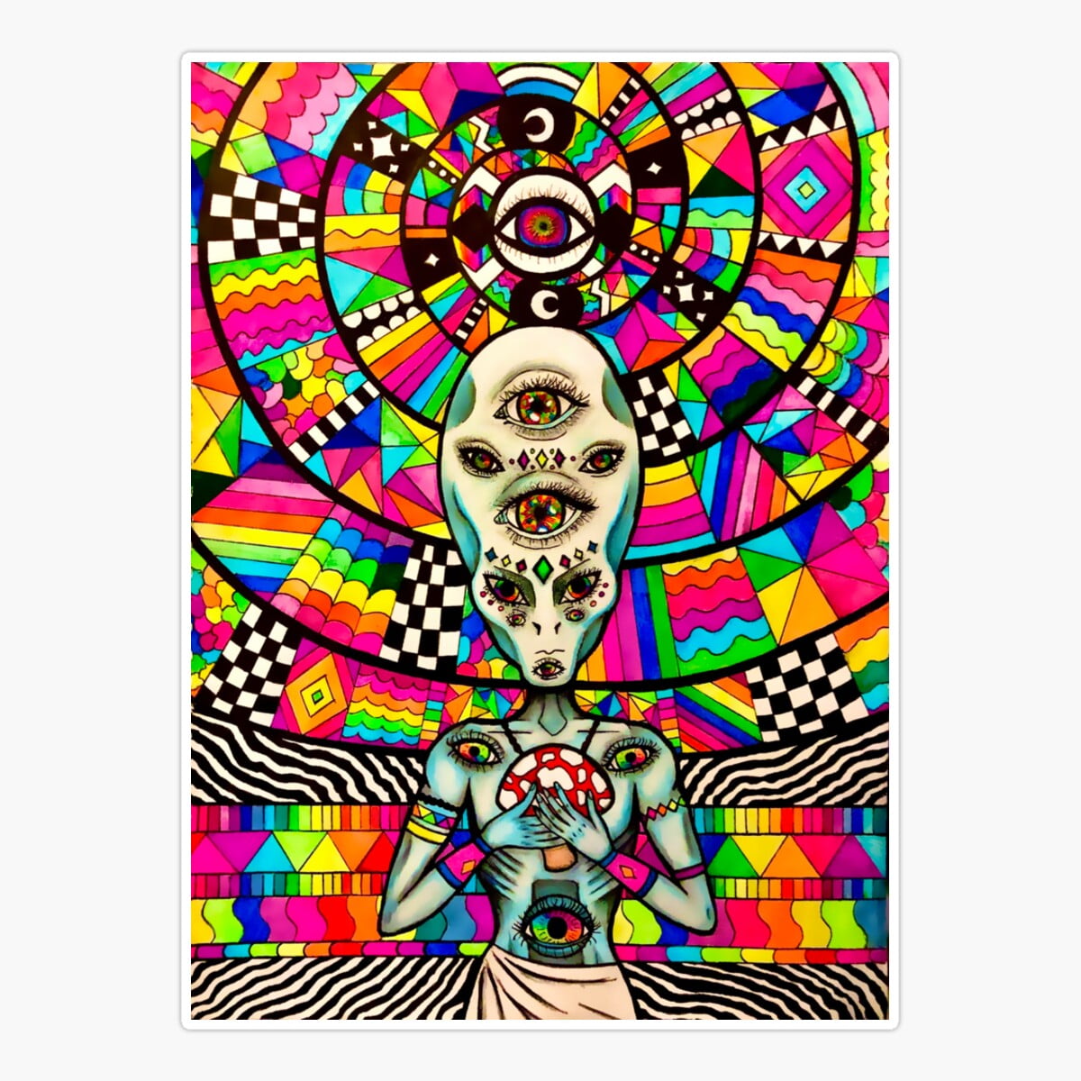 Stickly Trippy Psychedelic Alien Sticker, Phone Decal Water Bottle ...
