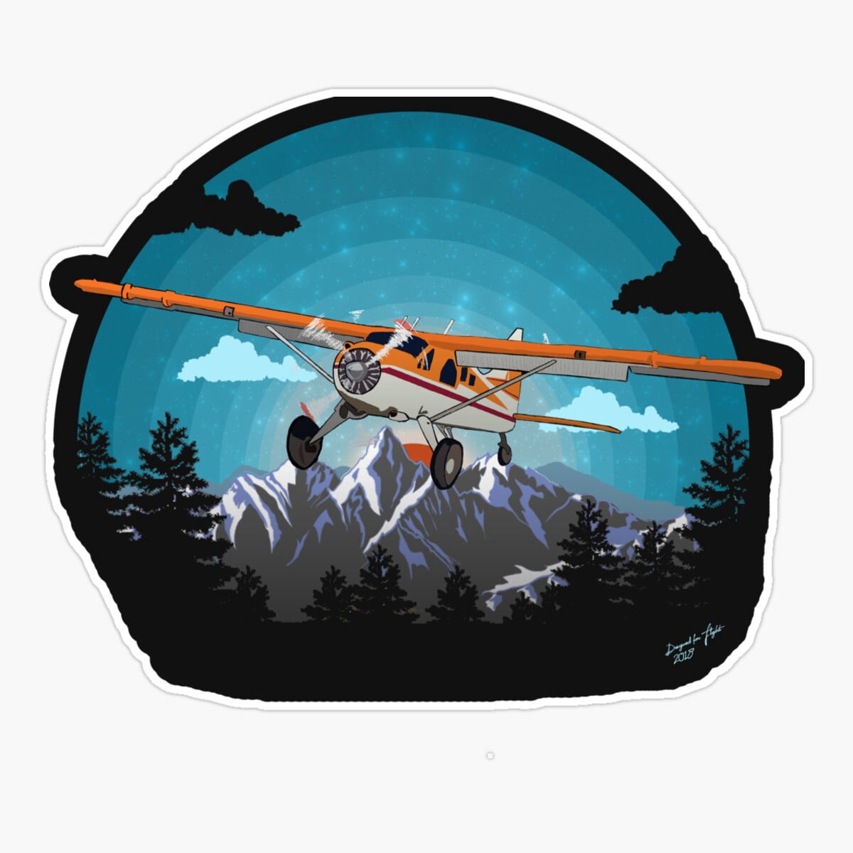 Stickly Twilight Flight | Bushplane Mountain Design Sticker, Phone ...
