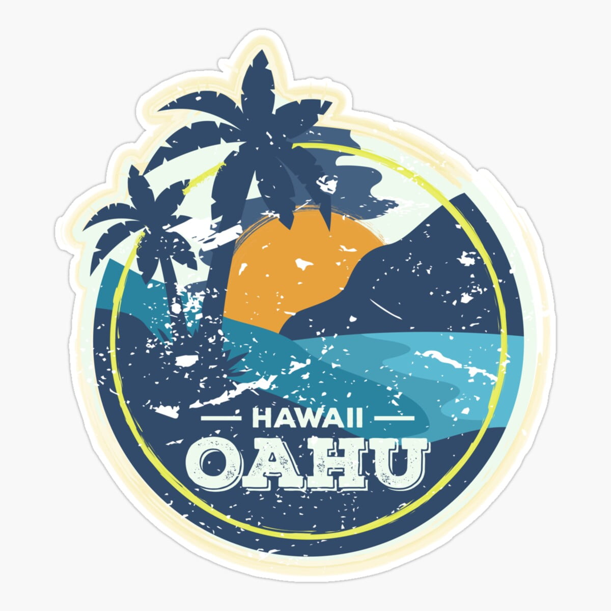 Stickly Vintage Distressed Oahu Hawaii Design Sticker, Phone Decal ...