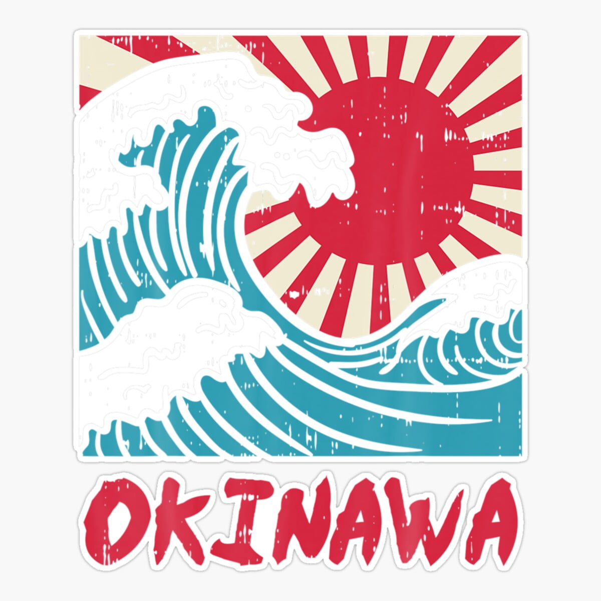 Stickly Vintage Retro Okinawa Great Wave Sticker, Phone Decal Water ...