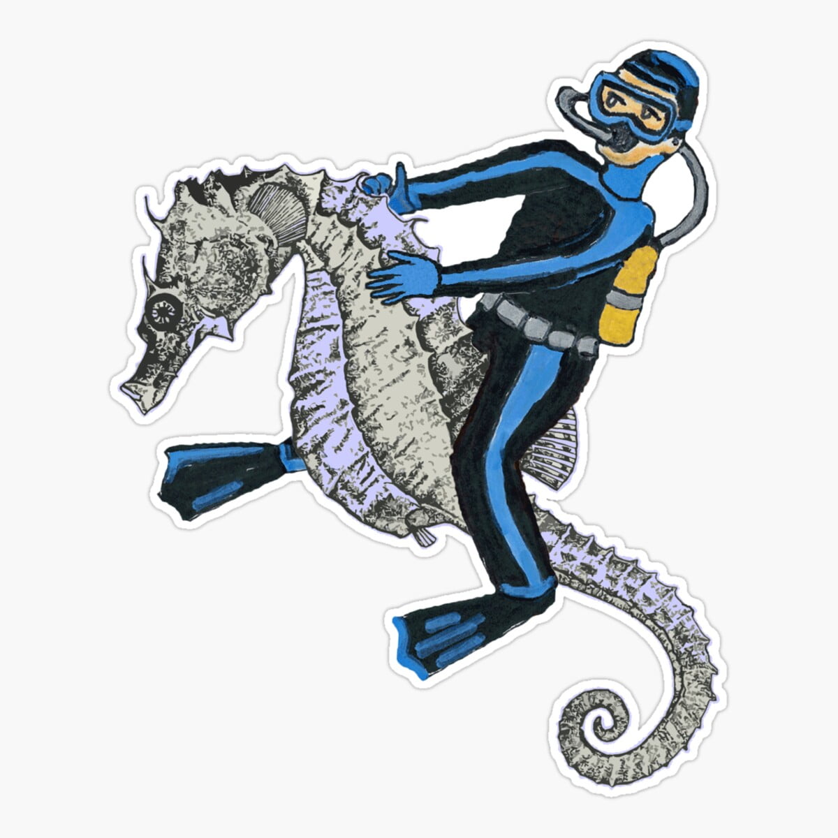 Stickly Vintage Scuba Diver Riding A Giant Seahorse Underwater Sticker ...