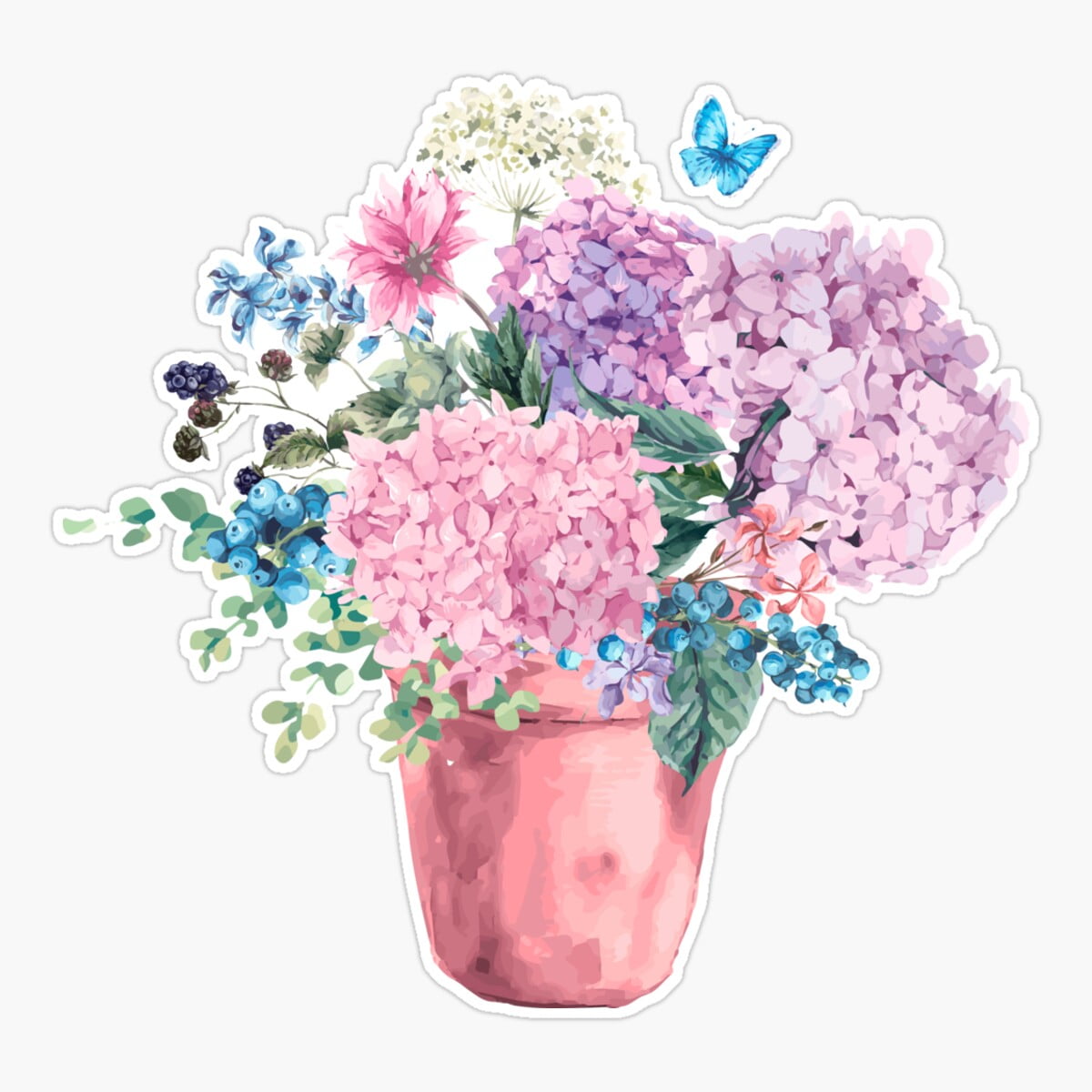 Stickly Wastercolor Blooming Hydrangea Hand Painted Illustration ...