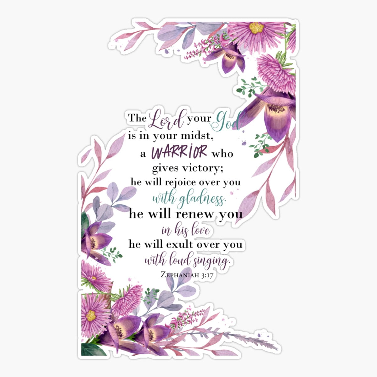Stickly Watercolor Floral With Bible Verses Sticker, Phone Decal Water ...