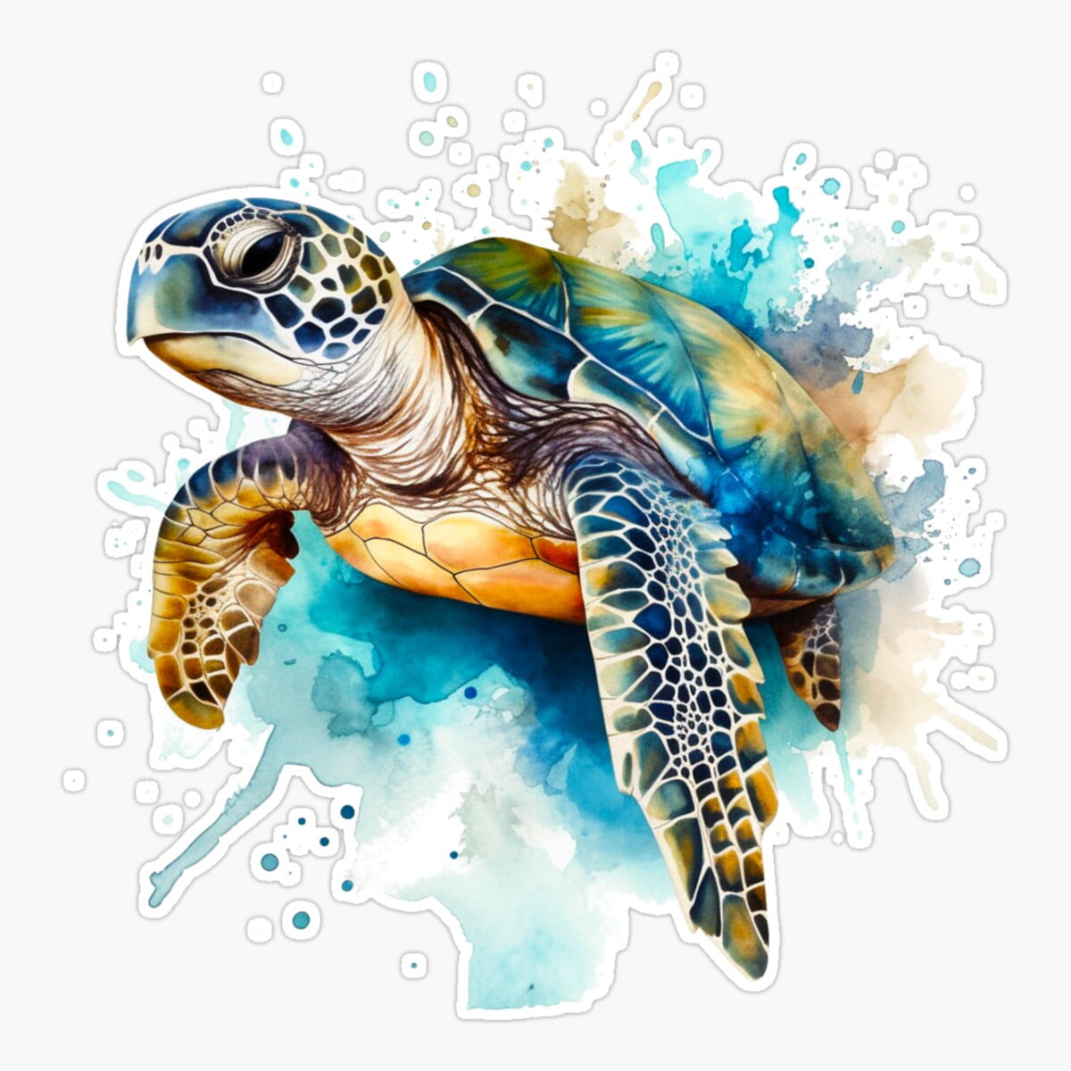 Stickly Watercolor Sea Turtle Art Sticker, Phone Decal Water Bottle ...